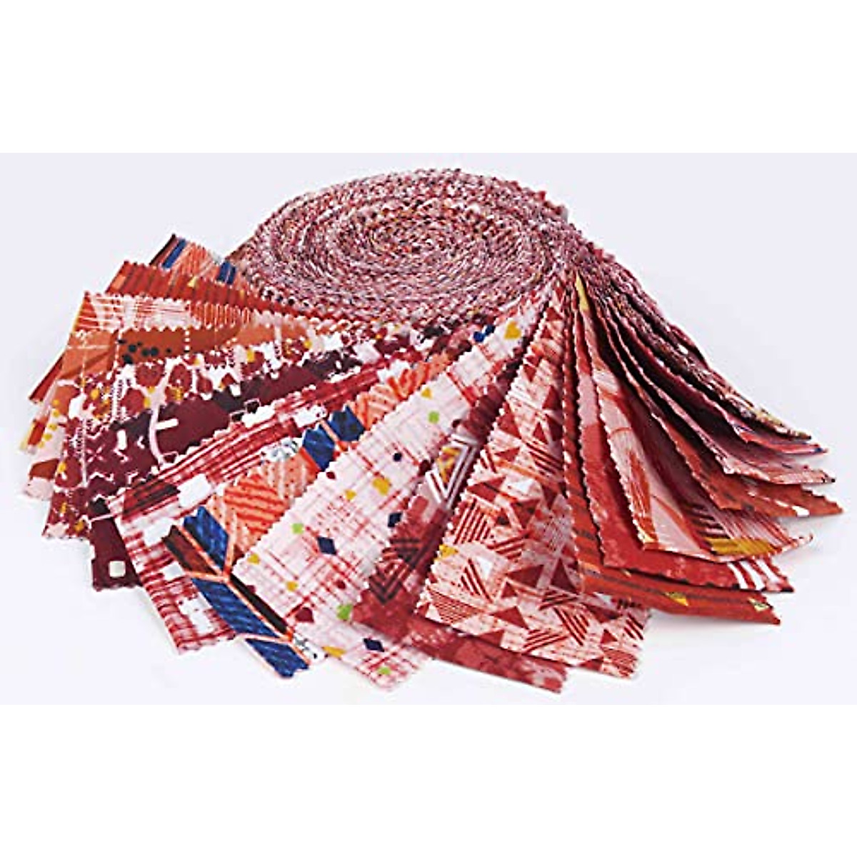 Soimoi 40Pcs Geometric & Texture Print Cotton Precut Fabrics for Quilting Craft Strips 2.5x42inches Jelly Roll - Red
