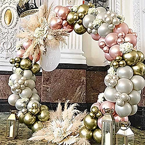 Dusty Rose Pearl Balloon Garland Double Stuffed Blush Pink Beige Balloons White Sand Nude Boho Balloon Arch Kit Metallic Gold Balloons for Baby Shower Bridal Wedding Birthday Party Decoration