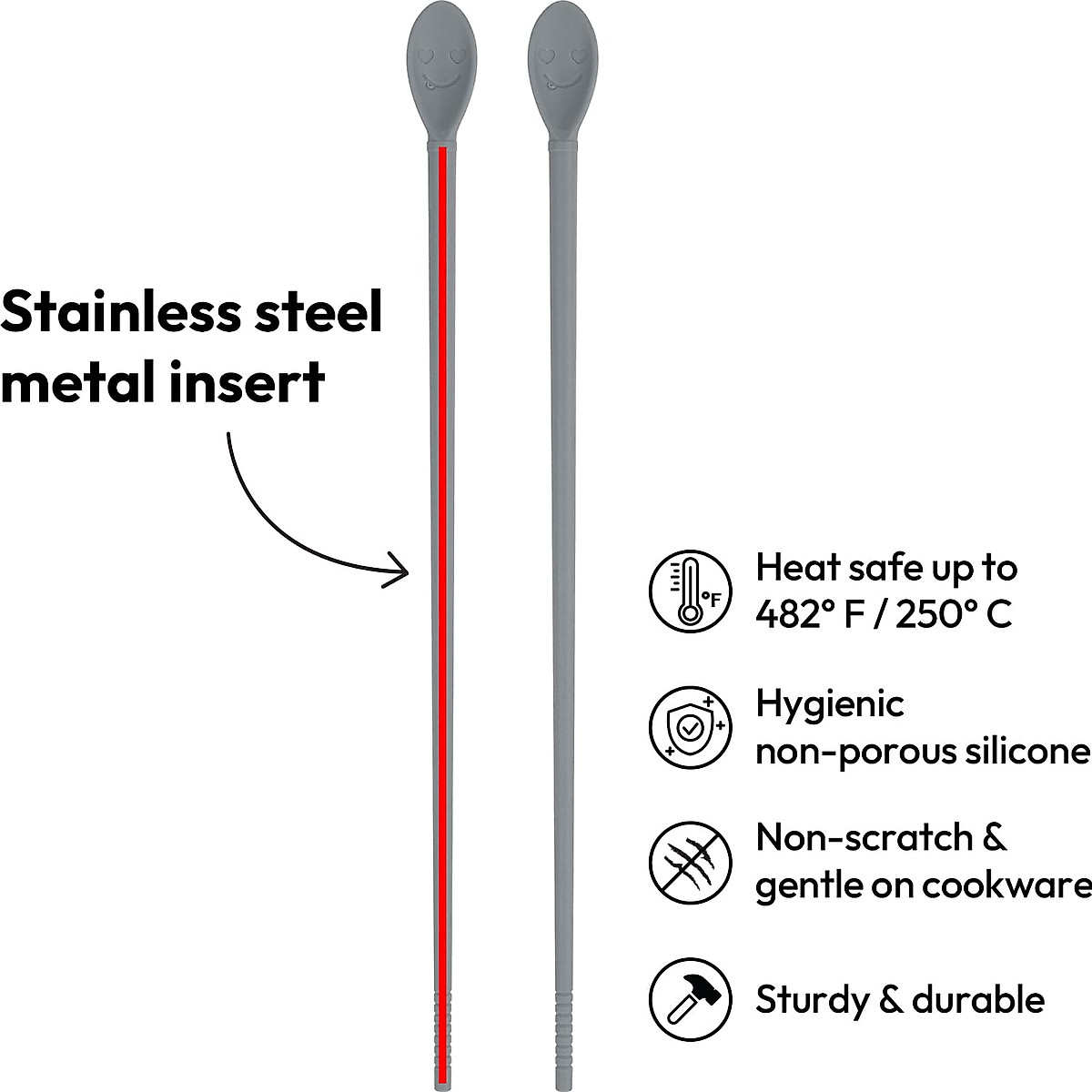 Carrotez Silicone Cooking Chopsticks, Long (12 inch) Reusable Chopsticks for Cooking, Heat Resistant, Non-Scratch, Gentle on Cookware, 1 pair - Modern Grey