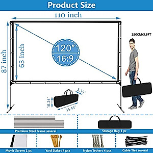 GZKYYLEGS Projector Screen with Stand 120 Inch Foldable Portable Movie Screen 16：9 HD 4K Double Sided Projection Movies Screen with Carry Bag for Indoor Outdoor Home Theater Backyard Cinema Travel