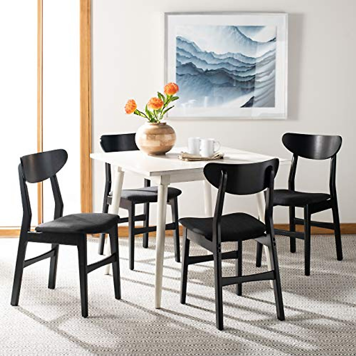 Safavieh Home Lucca Retro Black and Black Cushion Dining Chair, Set of 2, Wood