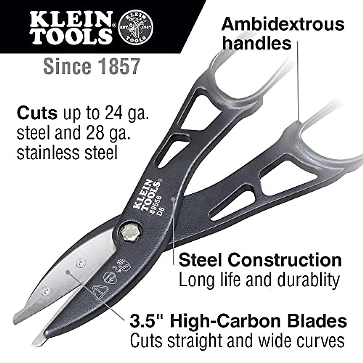 Klein Tools 89556 Metal Cutter, Tin Snips Cut Tin, Copper, Aluminum, Vinyl, Steel and Stainless Steel, 12-Inch