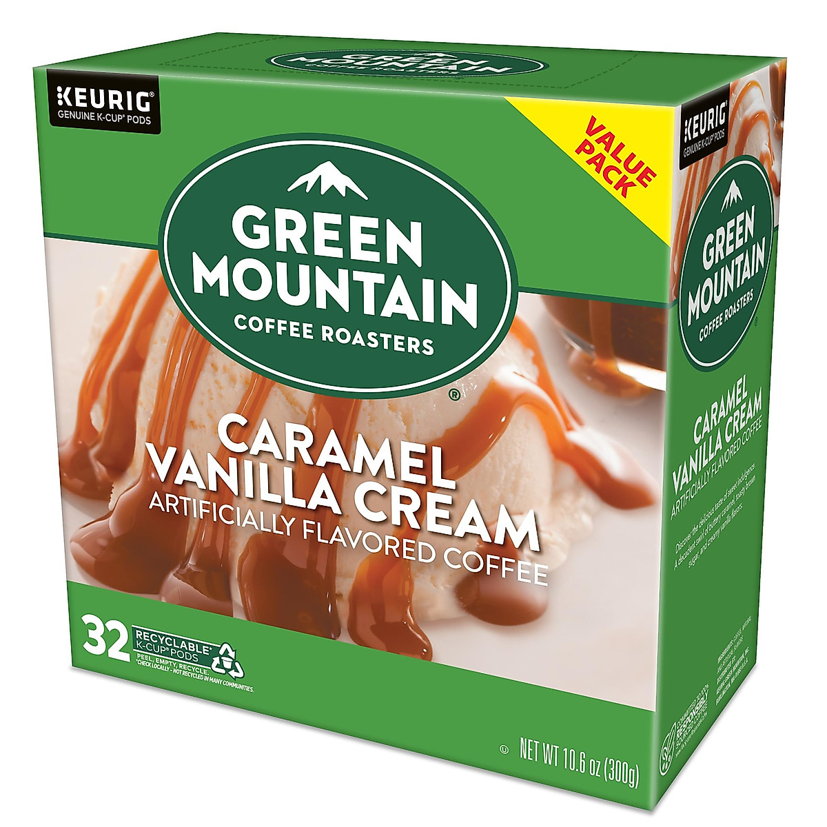 Green Mountain Coffee Roasters Caramel Vanilla Cream, Single-Serve Keurig K-Cup Pods, Flavored Light Roast Coffee Pods, 32 Count
