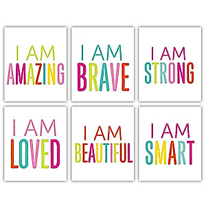 Designs By Maria Inc. Colorful Motivational Wall Art for Kids-Pack of 6 UNFRAMED Prints for Motivation | Stimulus Girl's Bedroom Decor |Unisex Classroom Wall Art for Kids | Bedroom Decor for Girls