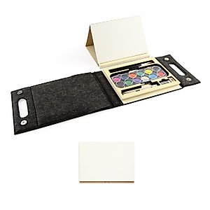 Three by Three Seattle jOTBLOCK Portable Water Color Studio Bundle: With 12 Water Colors, 3 Brushes, FIne-Point Black Marker & Heavyweight Textured Watercolor Paper Pad (12 Sheets) with Refill Pad