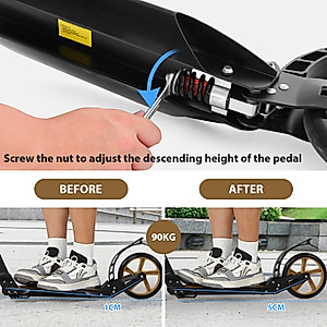 Kick Scooter for Kids Ages 8-12, Folding Scooter for Teens/Adults with 4 Adjustment Levels, Big 8" Wheels Scooters with Anti-Shock Suspension and Carry Strap, Adult Scooter up to 220lbs