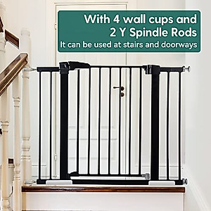 Mom's Choice Award Winner-BABELIO Metal Baby Gate, 29-48'' Extra Wide Pet Gate, Walk Thru Child Safety Gate with Door, Pressure Mounted Dog Gate for Doorways & Stairs, with Y Spindle Rods,Black