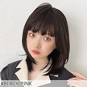 BRIGHT LELE Natural Full Medium Straight Hair With Natural Bang Layered cut with Wigs for Women Synthetic Stright Hair Wig for Daily Party Cosplay Wig HF1420-TR/M