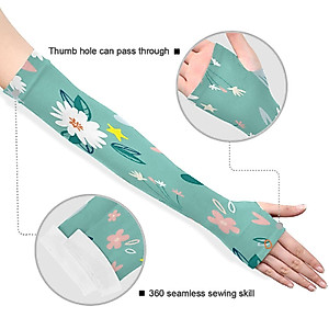 JUNZAN Gardening Arm Sleeves Sun Protection Cooling Sleeves for Women with Thumb Hole Garden Flower Plants Botanical Green Pattern