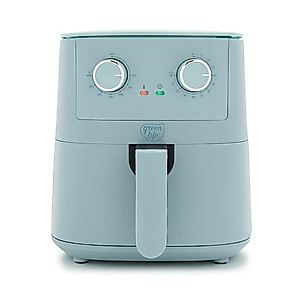 GreenLife 4.5QT Mechanical Air Fryer, PFAS-Free Ceramic Nonstick Crisper Drawer, Adjustable Temperature Timer Dial, LED Indicator, Easy Control, Dishwasher Safe, Compact Kitchen Essential, Blue Haze