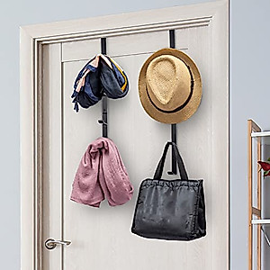 MyGift Black Metal Over The Door Hooks Heavy Duty Hanger for Hats, Coat, Scarf, and Purse, Door Hanging Rack with 5 Hooks, Set of 2