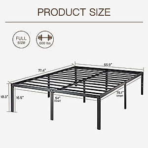 ikalido Full Size Metal Platform Bed Frame, Heavy Duty Metal Slats Support with Large Storage Space and Reserved Holes for DIY Headboard, No Box Spring Needed/Easy Assembly/Noise-Free/Non-Slip