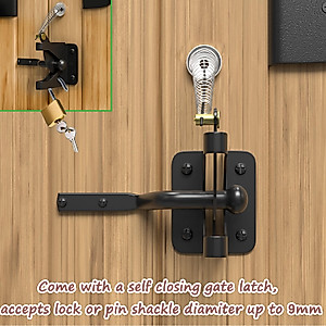 Fence Gate Kit (8 Brackets) Wood Gate Brace Gate Hardware Anti Sag DIY Timber Gate Hinge Bracket, Come with an Auto-Lock Latch