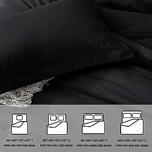 MUXHOMO Queen Comforter Set, Black Comforter for Queen Size Bed, Soft Warm Bedding Set 3 Pieces for All Seasons, 1 Comforter (88"x88") and 2 Pillow Shams (20"x30")