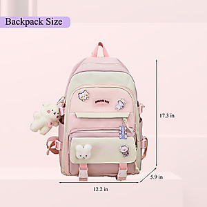 YJMKOI Kawaii Backpack Set for Girls, 5PCS Aesthetic Backpack for Teen Girls, Girls Backpack for School With Cute Pins (Blue)