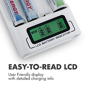 Tenergy TN156 4-Bay Compact AA/AAA NiMH NiCD LCD Battery Charger, Ideal Charger for AA and AAA Size Rechargeable Batteries for Everyday Electronics