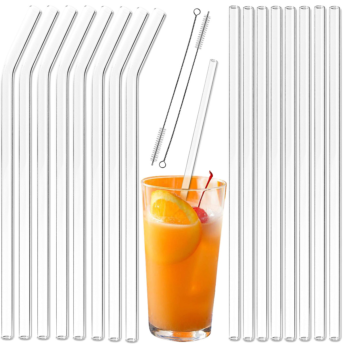 Youngever Reusable Glass Straws Assortment, 9 inches, Eco Friendly with Brush (16 Pack Clear)
