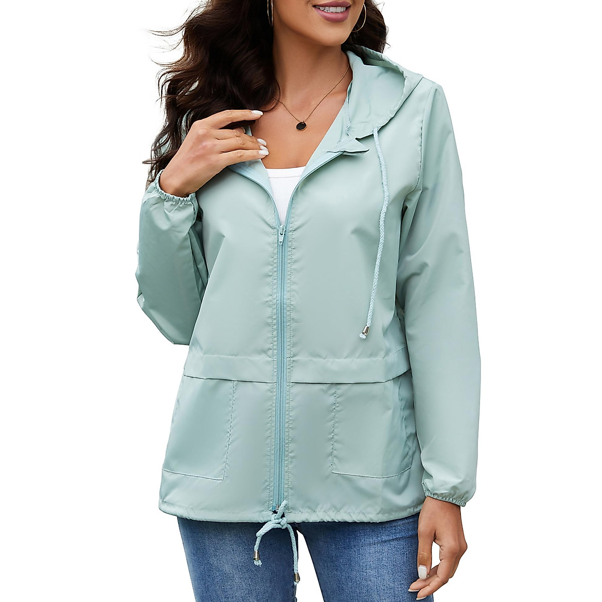 Zcfire Summer Thin Jackets Waterproof Raincoat Lightweight Breathable Rain Jacket Hooded Rain Coat Outdoor Light Green XL