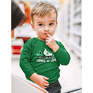 Tstars Boys St. Patrick's Day Shirt - Construction Trucks Design - Lucky St. Patty's Toddler Kids Long Sleeve Tee 3T Green