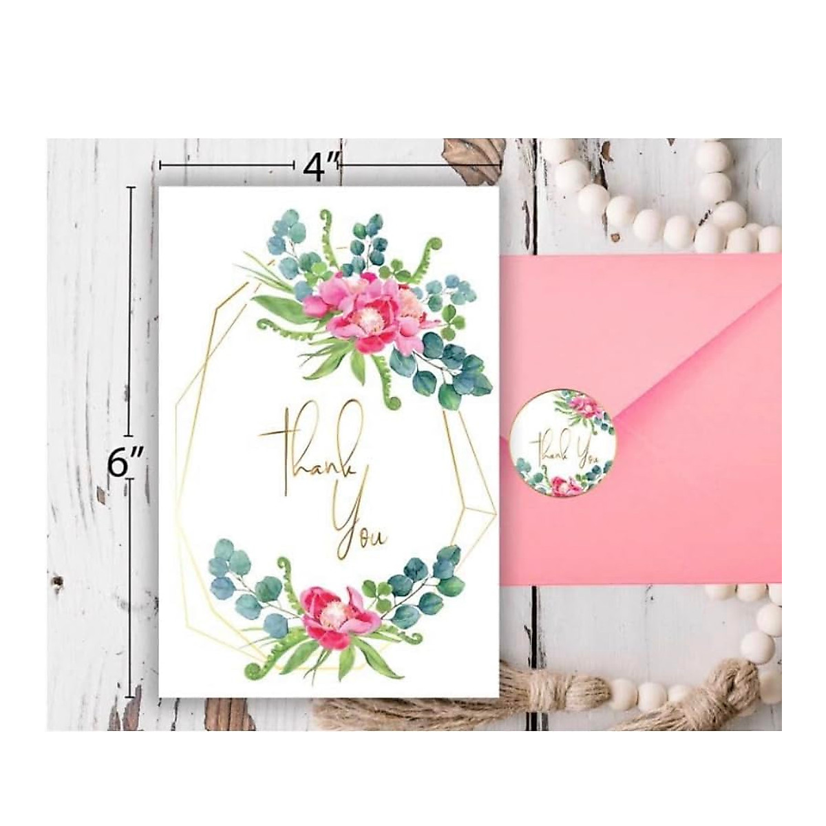 WHOLISTIC JOY Thank You Cards 48 ct Set | 6 Floral Designs Stationary | Gold Foil | Matching Envelopes & Stickers Designs | Special Occastion | Wedding, Birthday, Graduation, Baby Shower