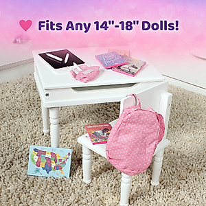 Playtime by Eimmie 18 Inch Doll Furniture - School Desk & Classroom American Girl Doll School Accessories - Fits American, Generation, My Life and Similar 14"-18" Girl Dolls - White Wood Playset
