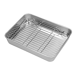 Roasting Pan, Stainless Steel Rectangular Baking Pan and Rack for Cooking Baking(23.5 * 17.5 * 5CM)