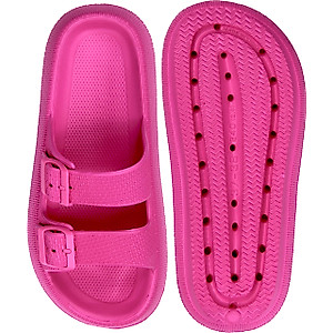 Weweya Double Buckle Slides for Women Pillow Slippers Hot Pink Cushioned Foam Slides Sandals Hot Pink Women Size 5.5 6 6.5