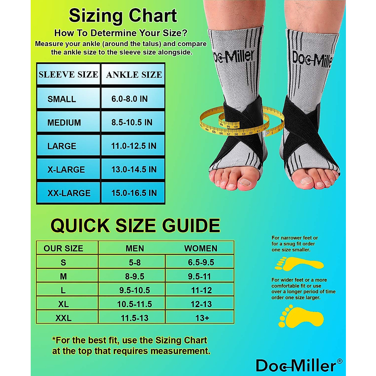 Doc Miller Ankle Brace for Women and Men, 1 Pair Ankle Compression Sleeve with Adjustable Elastic Support Straps for Plantar Fasciitis Relief Sprained Foot and Achilles Tendonitis