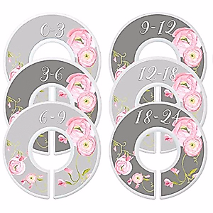 Mumsy Goose Nursery Closet Dividers, Closet Organizers, Baby Girl Clothes Organizers Pink Grey Floral
