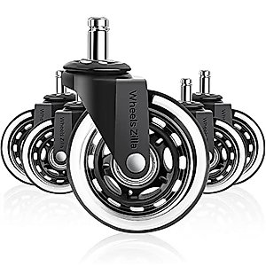 Wheels Zilla Office Chair Casters, Pack of 5, 3 Inch Heavy Duty Replacement Rubber Wheels for Desk & Gaming Chair are Easy to Install & Suitable for All Floor Types including Carpet & Wood Floors