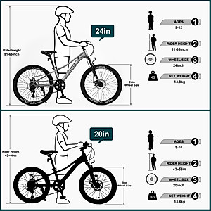 WEEROCK 20 Inch Kid's Mountain Bike MTB Shimano 7 Speeds Aluminium Alloy Frame Bicycle for Boys Girls,Youth,Pink