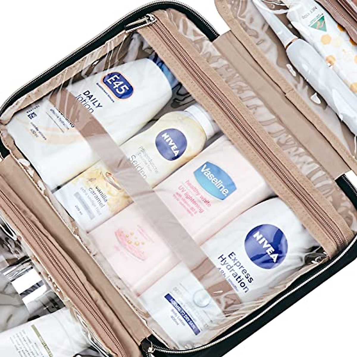 NISHEL Hanging Travel Toiletry Bag, Visible Makeup Organizer, Cosmetic Case for Journey Accessories, Bathroom Shower, Black