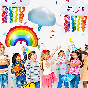 8 Pieces Rainbow Foil Balloons Tassel Clouds Balloon Smiling Cloud Party Balloons Rainbow Bridge Balloons for Baby Shower Themed Party Birthday Decorations Party Supplies