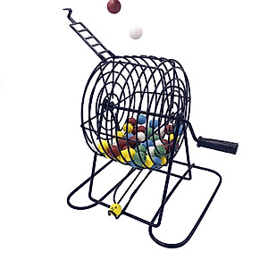 JUNWRROW Deluxe Bingo Game Set-includes Bingo Cage,600 Colorful Bingo Chips with a Bag,100 Mixed Bingo Cards,75 Calling Balls with a Bag,Plastic Master Board-Ideal for Large Groups, Parties