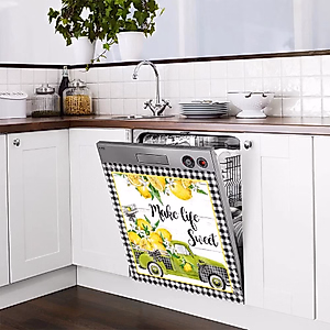 JUMU Make Life Sweet Flower Dishwasher Magnet Cover Sticker,Lemon Magnetic Decal Decoration,Little Green Car Kitchen