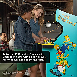 Arcade1Up The Simpsons Arcade Machine, 4-Foot — 4 Player Arcade Game Machine for Home, Live WiFi Enabled — Includes Custom Arcade Game Riser, Adjustable Stool, Light-Up Marquee, and Tin Wall Sign