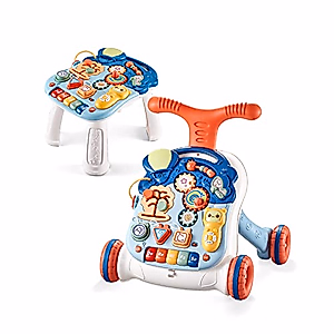 Baby Walker Sit-to-Stand Learning Walker Baby Walker Kids Activity Center, Entertainment Table Lights & Sounds, Music, Phone, Steering Wheel, Educational Push Toy for Babies, Toddlers (Blue)
