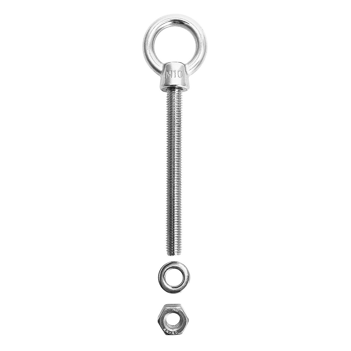 QWORK Stainless Steel Machinery Eye Bolt with Shoulder, 5 Pack 3/8" x 4" Long 304 Stainless Steel Marine Grade Shoulder Eye Bolt, Threaded Eyebolts