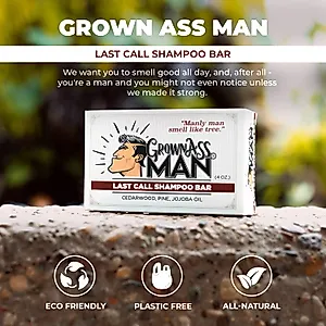 Grown Ass Man Co. - Solid Shampoo Bar Rich Lather 3 in 1: Hair, Beard & Body Wash - Plastic Free & Eco-Friendly, Natural & Organic Clean for All Hair Types, 4oz Bar (Last Call, Single)