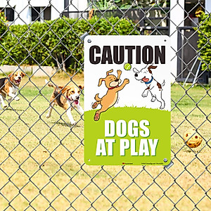 SmartSign 18 x 12 inch “Caution - Dogs at Play” Metal Sign, 63 mil Aluminum, 3M Laminated Engineer Grade Reflective, Multicolor, Made in USA