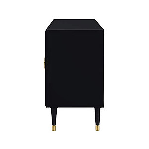 Inspired Home Sideboard - Black | Design: Belen | 2 Doors | Brushed Finish Gold Handle and Leg Tip