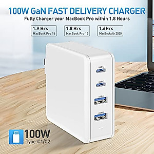 USB C Wall Charger, AIGAISHISXIN 100W 4 Port GaN Fast Charger Type C PD Charging Station Power Adapter Compatible with MacBook Pro Air, iPad Mini Pro, iPhone 13 Pro, Galaxy, Dell XPS, Laptop (White)