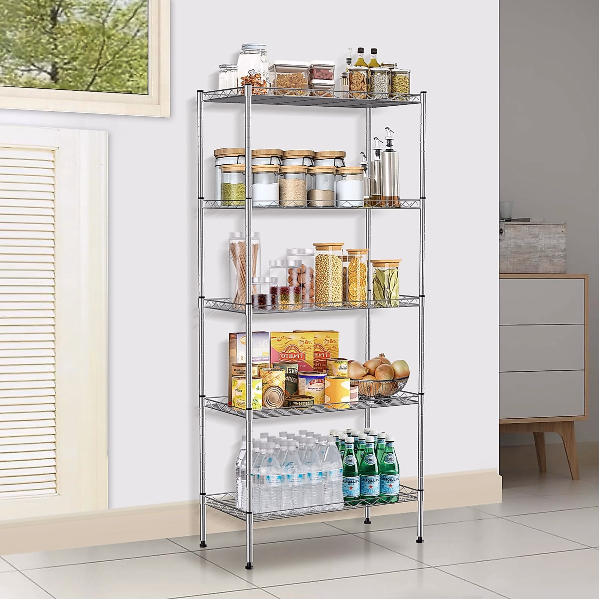 Dlewmsyic 5-Tier Storage Shelving Unit, NSF Shelf Rack Height Adjustable, Steel Organizer Wire Shelves for Small Places Kitchen Garage Pantry (Chrome, 21.5" L x 11.6" W x 47.6" H)