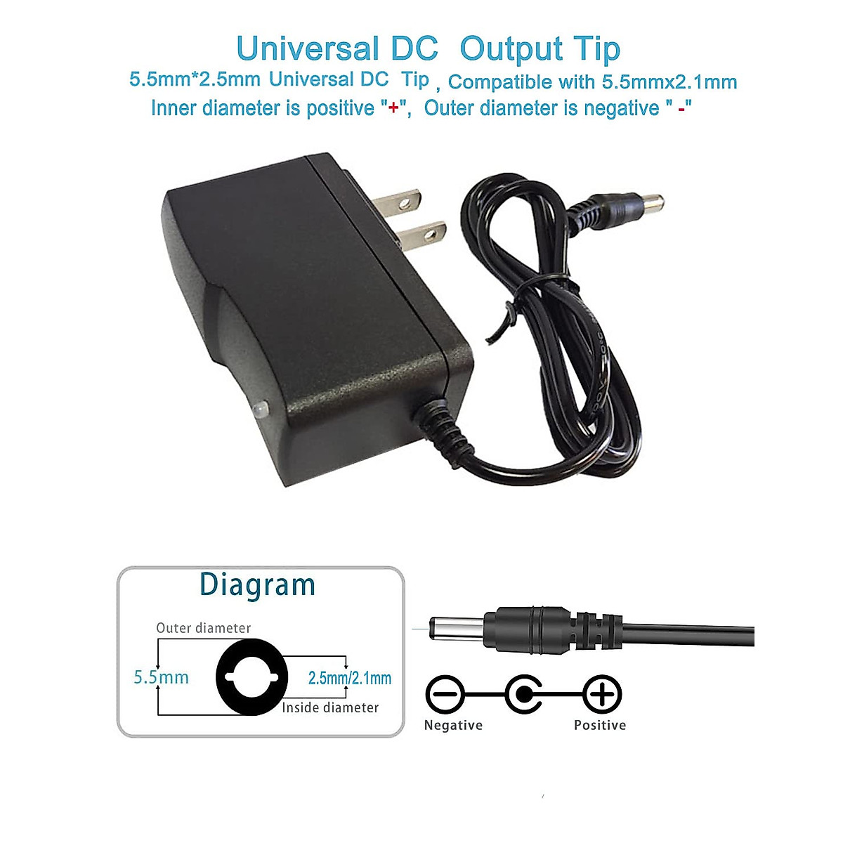 6Volt 2Amp Power Supply Adapter DC 6V Power Cord 100-240V AC to DC Converter 6 Volt 2A 2000mA Power Adapter with 5.5mm x 2.5mm Tip 6V2A Wall Adapter AC/DC Transformer