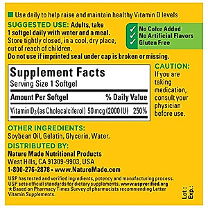Vitamin D3, 90 Softgels, Vitamin D 2000 IU (50 mcg) Helps Support Immune Health, Strong Bones and Teeth, & Muscle Function, 250% of the Daily Value for Vitamin D in One Daily Softgel