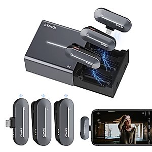 SYNCO Wireless Lavalier Microphone for iPhone, P2L Dual Mic with Noise Reduction Plug Play with Charging Case for Smartphone, Microphone-for-iPhone