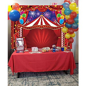 Red Circus Backdrop 7x5FT Carnival Theme Tent Photography Background Circus Amusement Park Fireworks Balloon Banner for Newborn Baby Shower Birthday Party Decorations Supplies (84x60 inch)