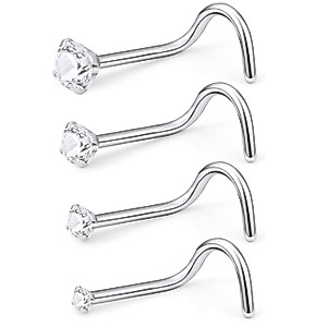 Lcolyoli Nose Rings Screw 18 Gauge Surgical Steel Nose Studs Crystal Hypoallergenic Body Piercing Jewelry 1.5MM Diamond CZ 14 Pieces Silver-tone