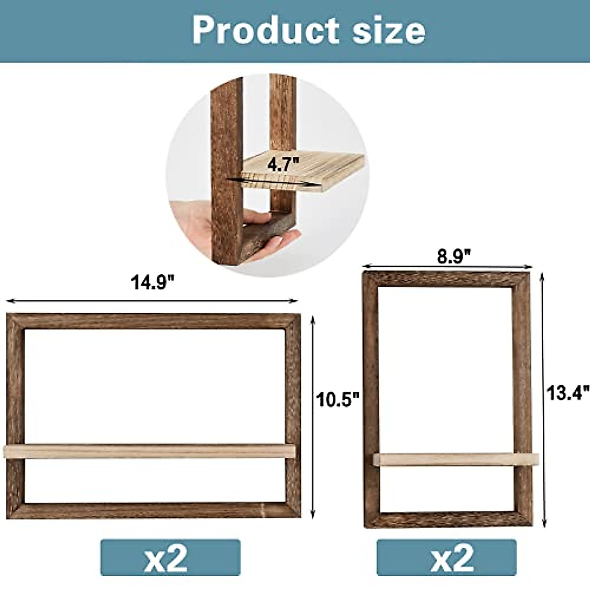 idee-home Wall Shelves Floating Shelves for Wall Set of 4, Hanging Shelves for Wall Storage, Square Wall Shelf Decor, Wall Mounted Shelves for Bathroom, Living Room Brown