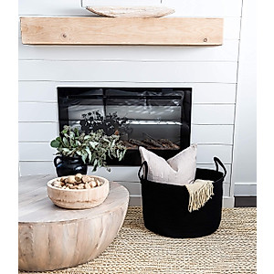 OrganiHaus Black Large Woven Basket for Storage 20x13 | Big Basket for Blankets for Living Room | Round Laundry Basket & Blanket Holder for Bedroom | Boho Blanket Basket | Pillow Basket & Toy Basket